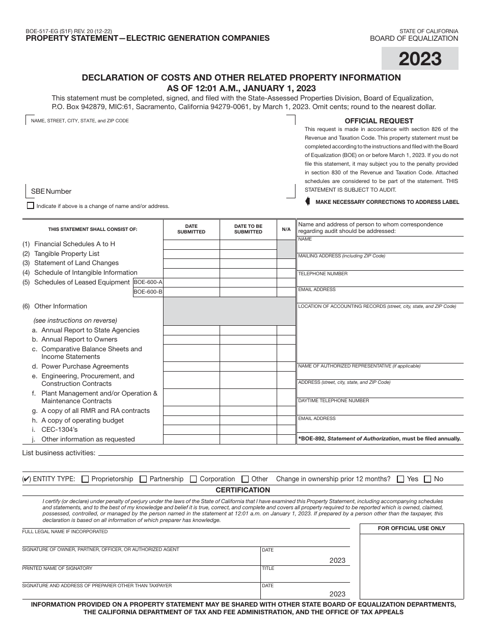 Form BOE-517-EG - 2023 - Fill Out, Sign Online and Download Fillable ...