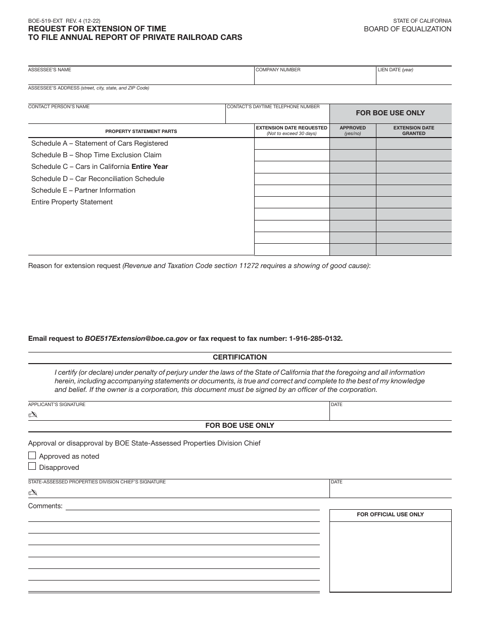 Form BOE-519-EXT - Fill Out, Sign Online and Download Fillable PDF ...