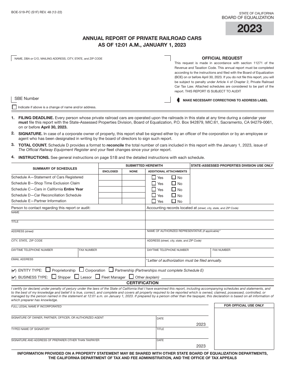 Form BOE-519-PC - 2023 - Fill Out, Sign Online and Download Fillable ...