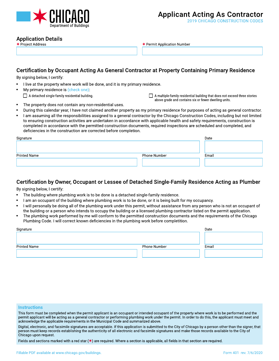 Form 401 - Fill Out, Sign Online and Download Fillable PDF, City of ...