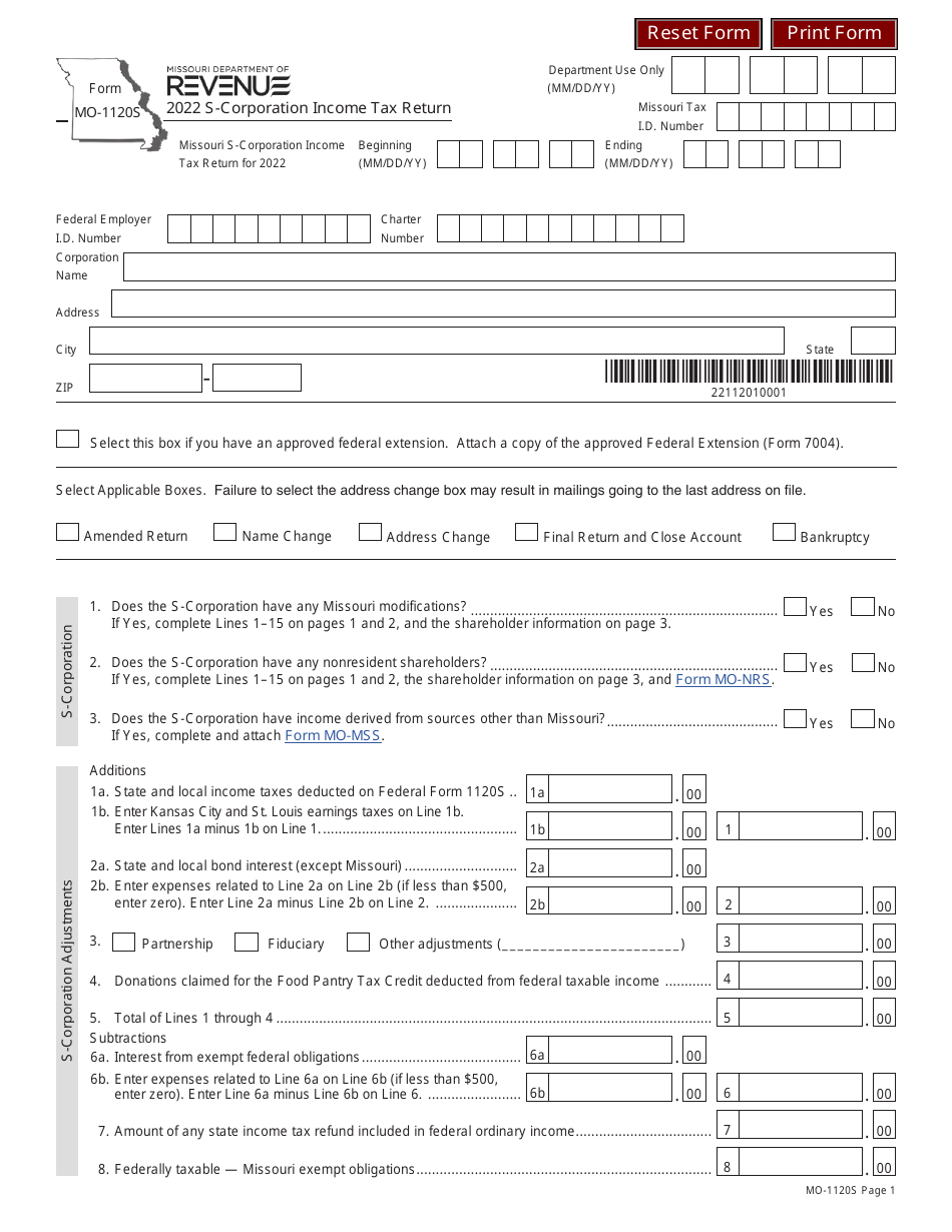 Form MO-1120S - 2022 - Fill Out, Sign Online and Download Fillable PDF ...