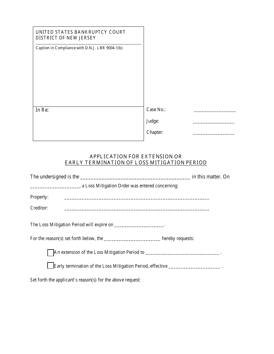 New Jersey Application for Extension or Early Termination of Loss ...