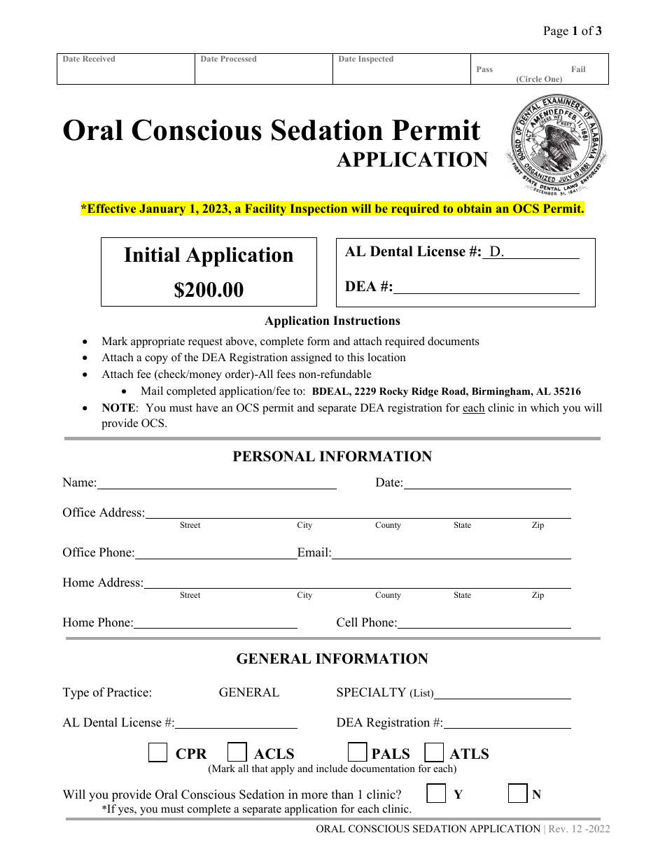 Alabama Oral Conscious Sedation Permit Application - Fill Out, Sign ...
