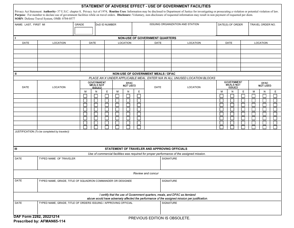 DAF Form 2282 - Fill Out, Sign Online and Download Fillable PDF | Templateroller
