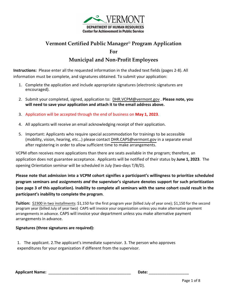 2023 Vermont Vermont Certified Public Manager Program Application for ...