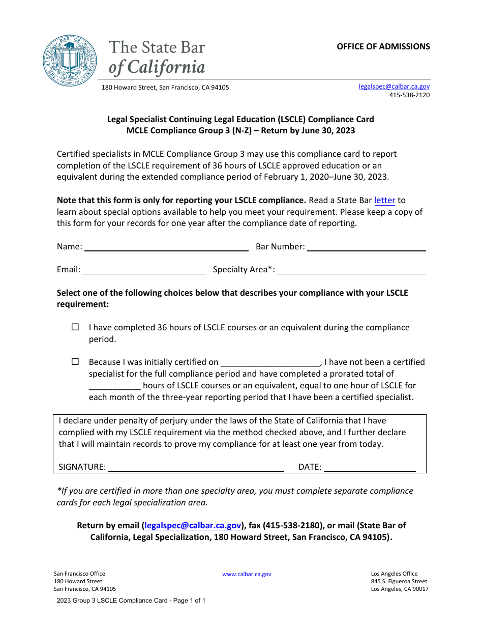 2023 California Legal Specialist Continuing Legal Education (Lscle ...