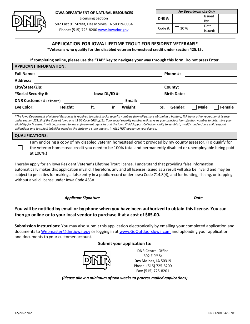 DNR Form 542-0708 - Fill Out, Sign Online and Download Fillable PDF ...
