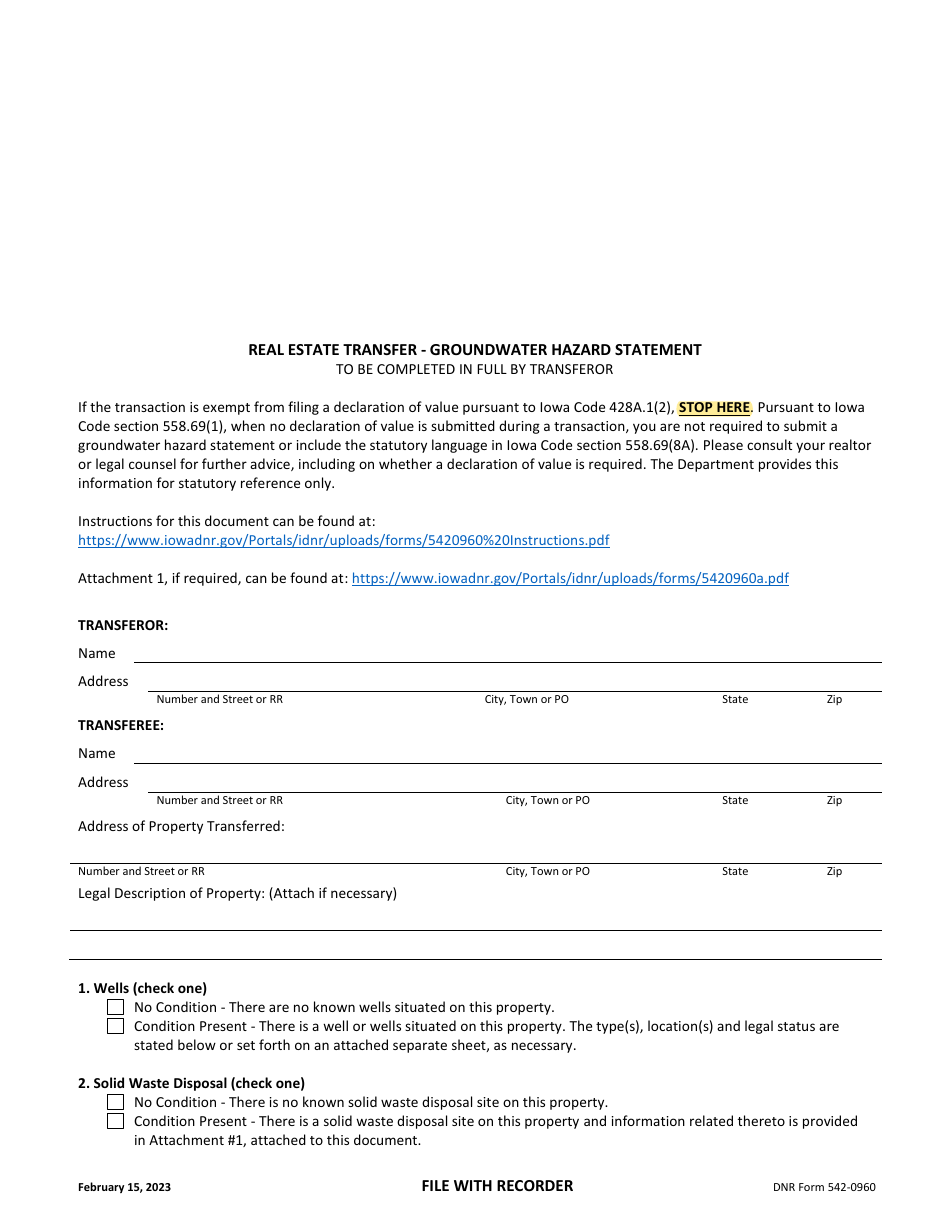 DNR Form 542-0960 Download Fillable PDF or Fill Online Real Estate ...