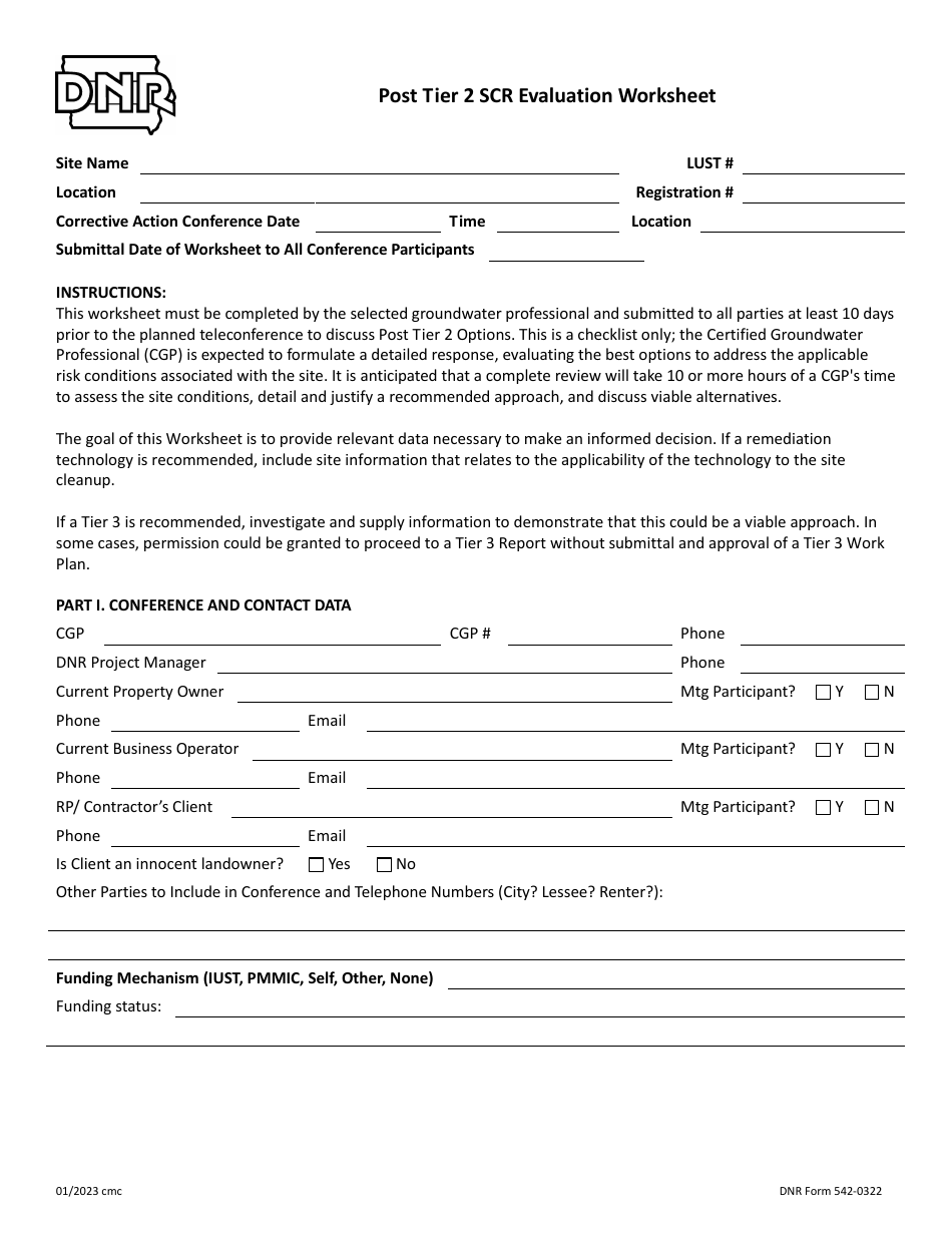 DNR Form 542-0322 Download Fillable PDF or Fill Online Post Tier 2 Scr ...