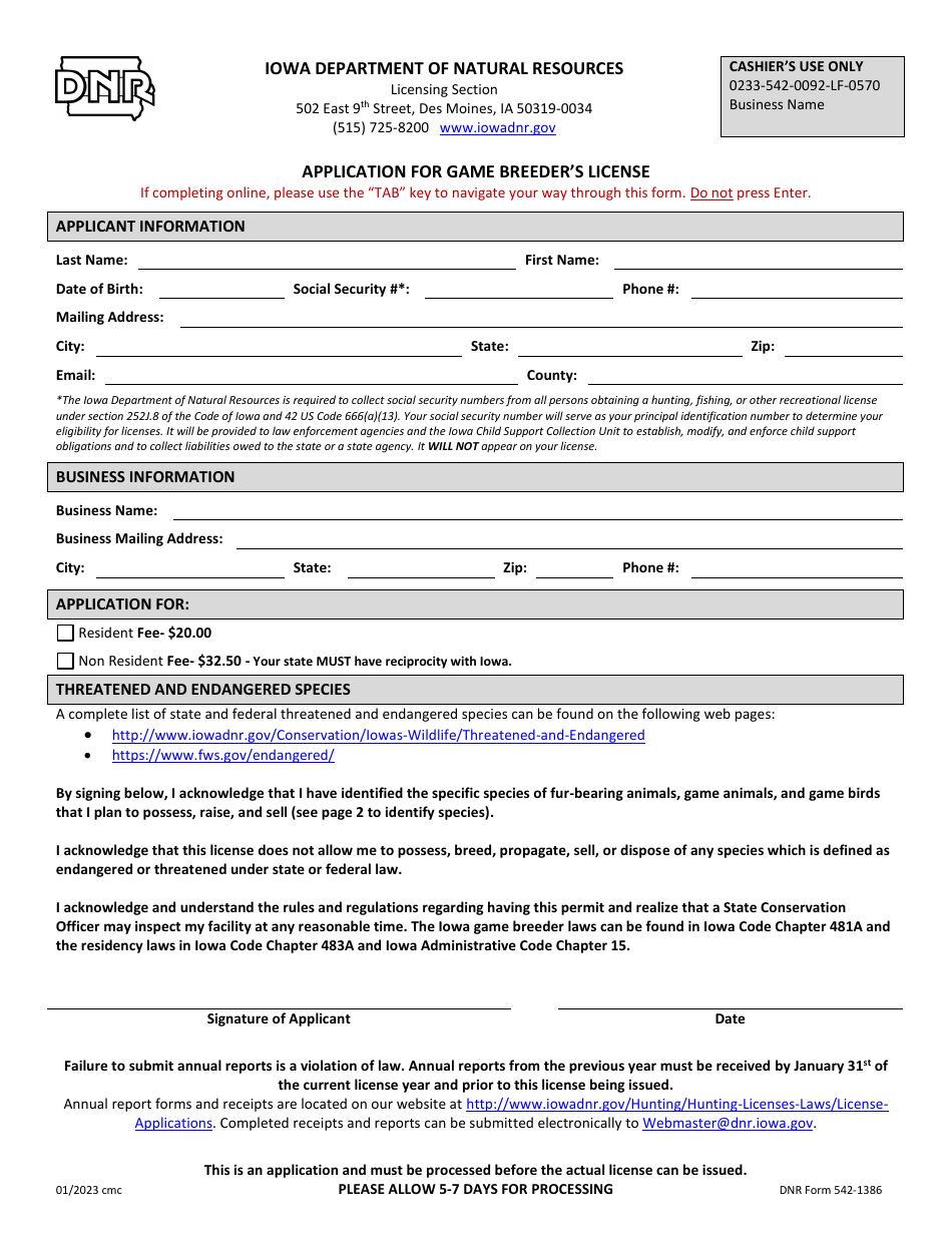 DNR Form 542-1386 Download Fillable PDF or Fill Online Application for ...