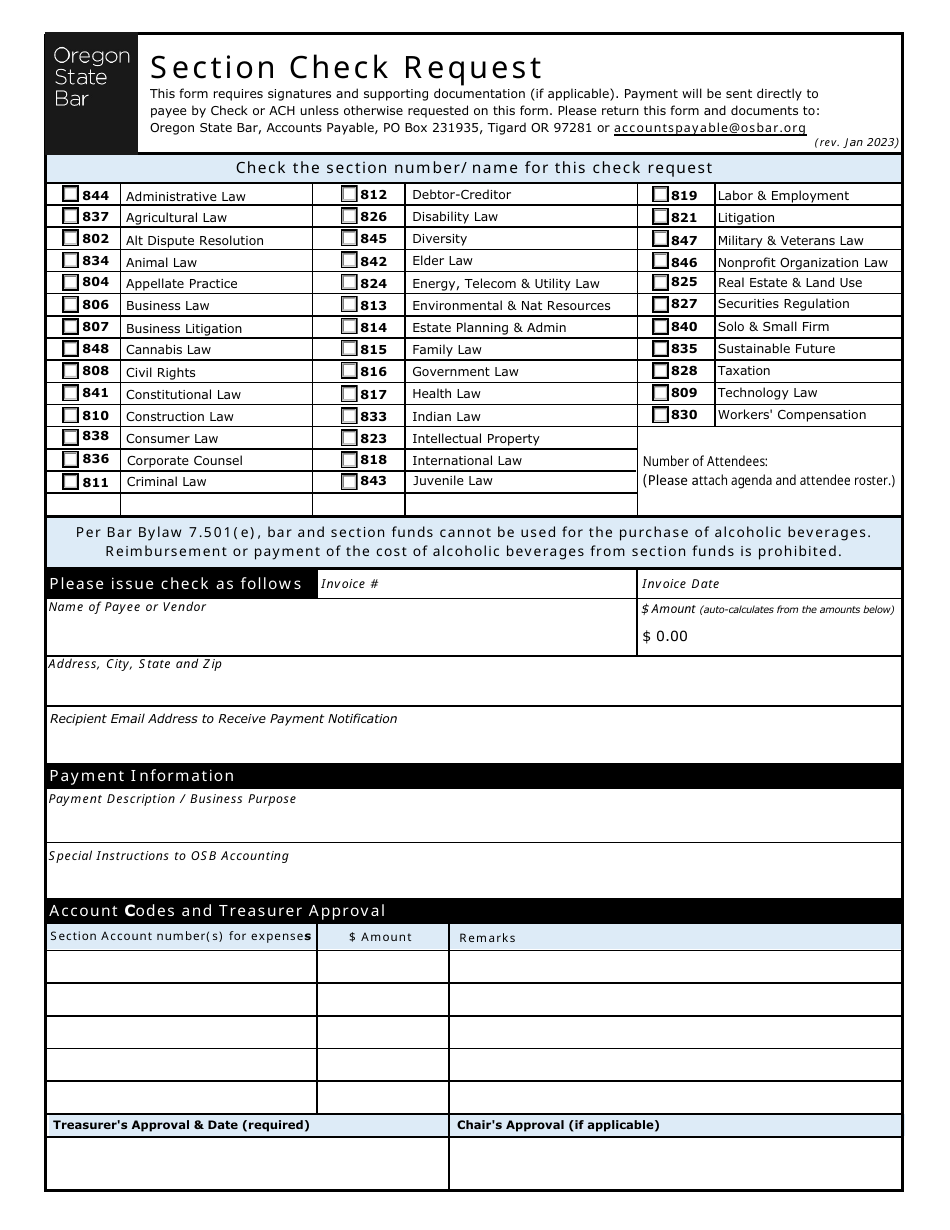 Oregon Section Check Request Download Fillable PDF 2018 — 2025 ...