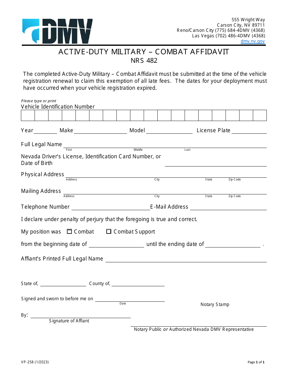 Form VP-258 - Fill Out, Sign Online and Download Fillable PDF, Nevada ...