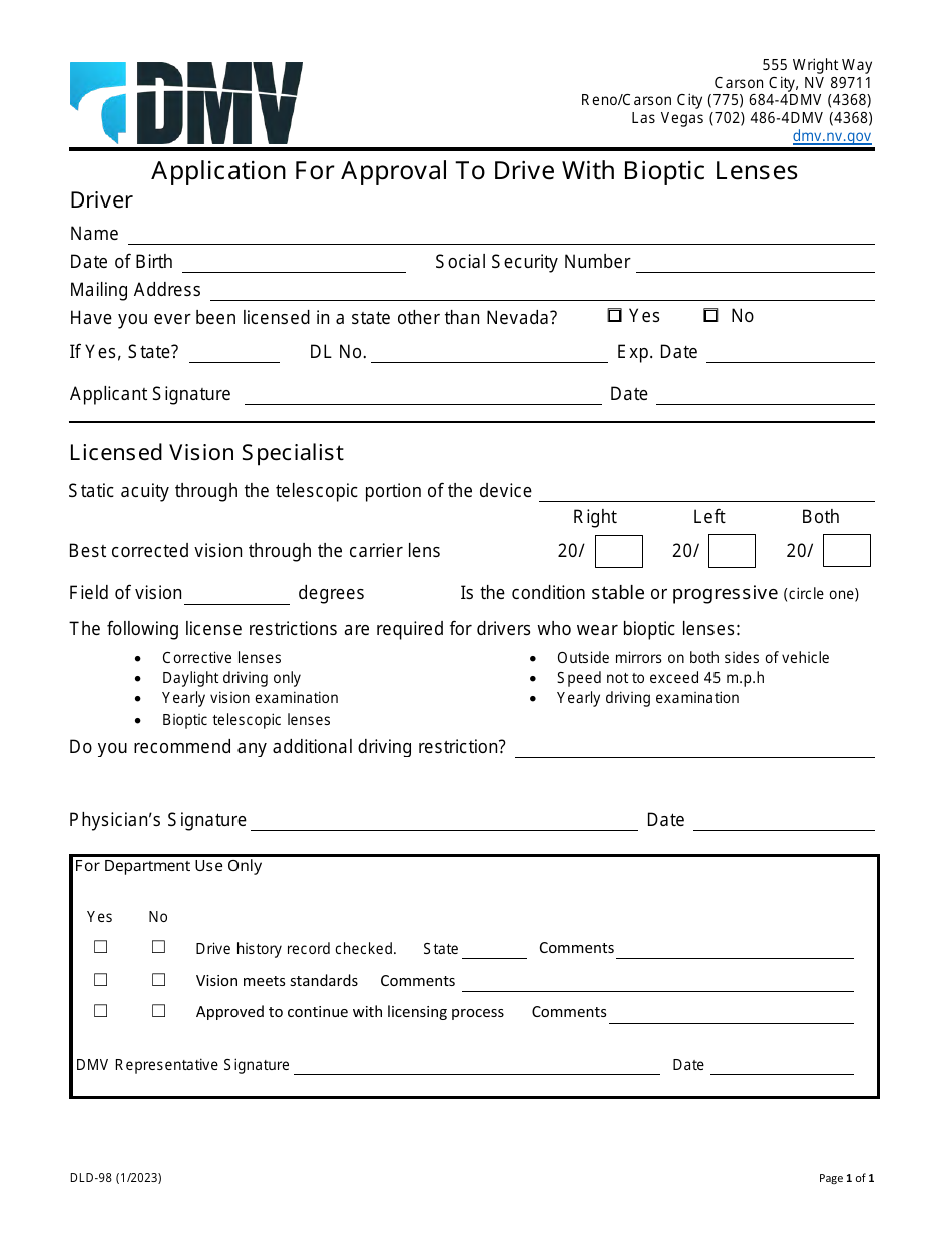Form DLD-98 Download Fillable PDF or Fill Online Application for ...