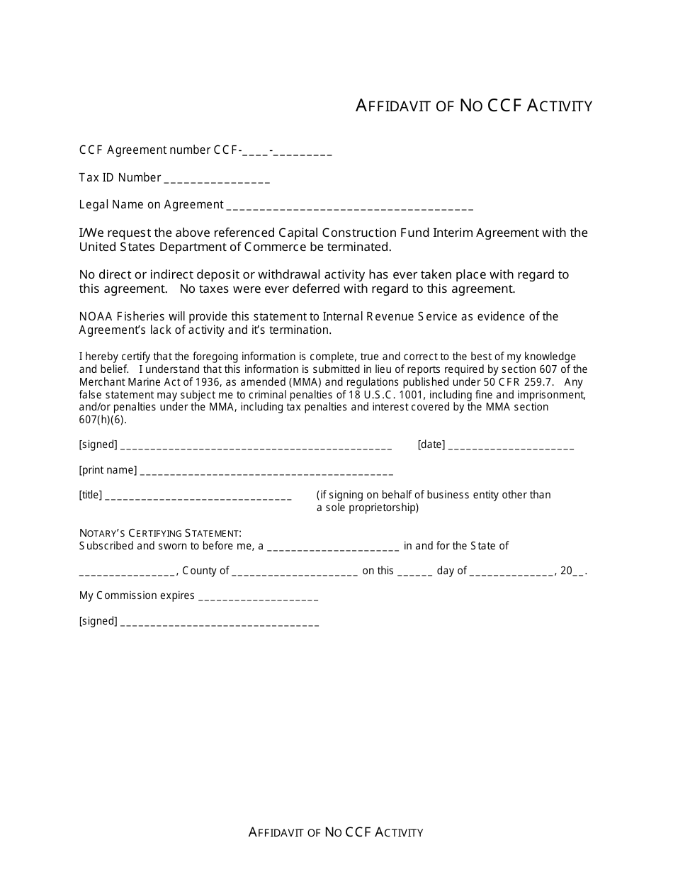 Affidavit of No Ccf Activity - Fill Out, Sign Online and Download PDF ...