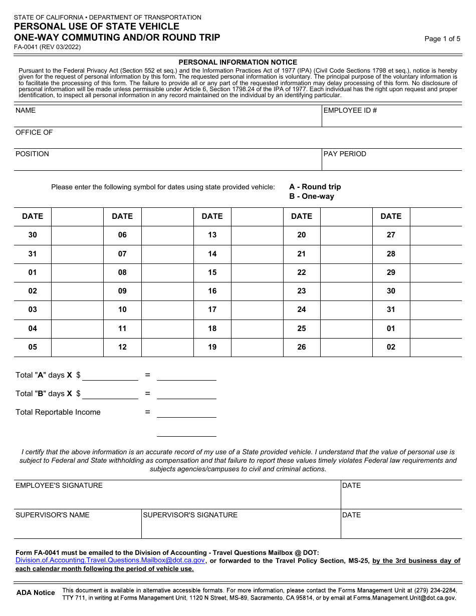 Form FA-0041 - Fill Out, Sign Online and Download Fillable PDF ...