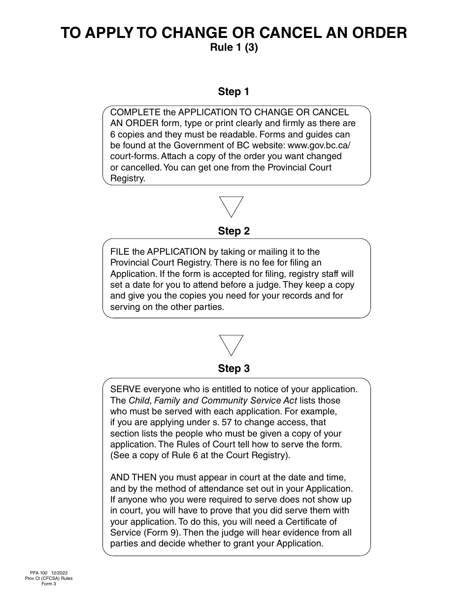 CFCSA Form 3 (PFA100) Download Fillable PDF or Fill Online Application to Change or Cancel an ...