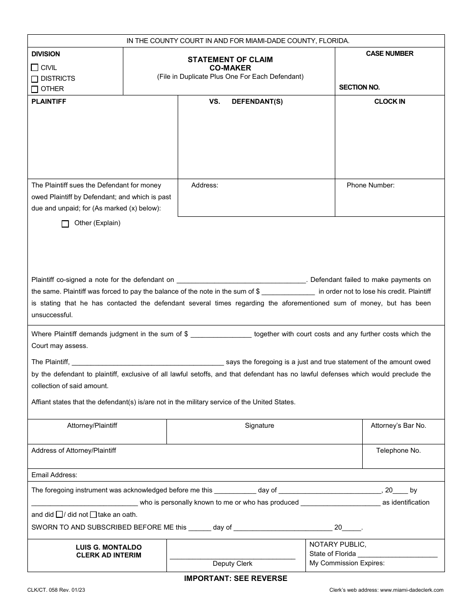Form CLK/CT.058 - Fill Out, Sign Online and Download Fillable PDF ...