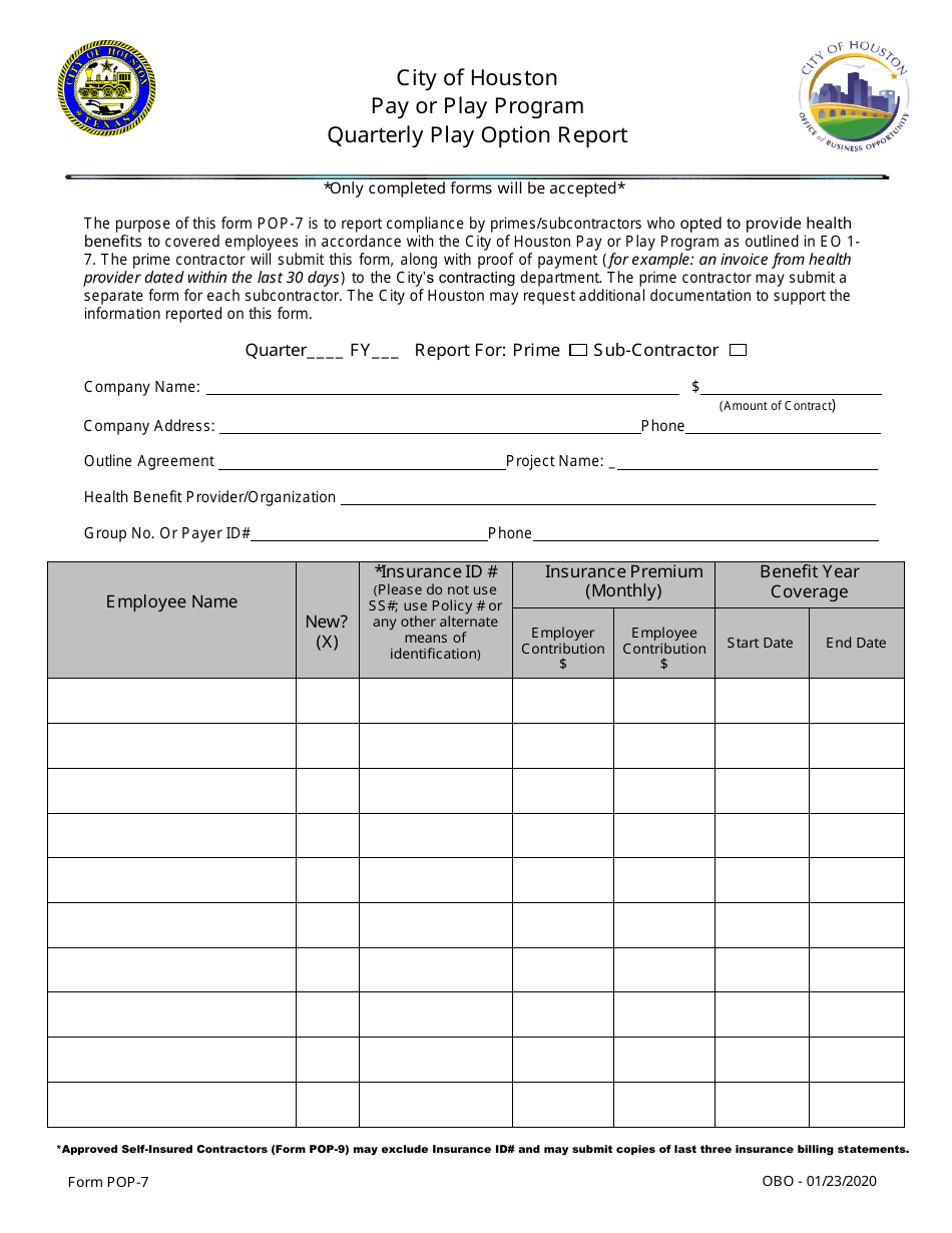 Form POP-7 - Fill Out, Sign Online and Download Printable PDF, City of ...