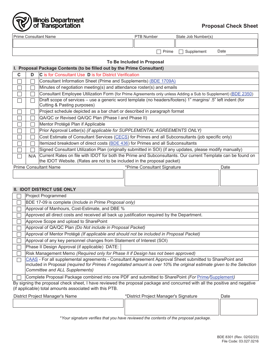 Form BDE8301 Download Fillable PDF or Fill Online Proposal Check Sheet ...