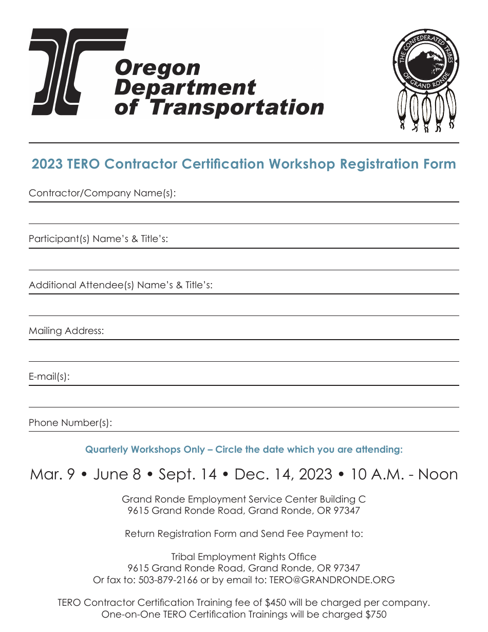 2023 Oregon TERO Contractor Certification Workshop Registration Form ...