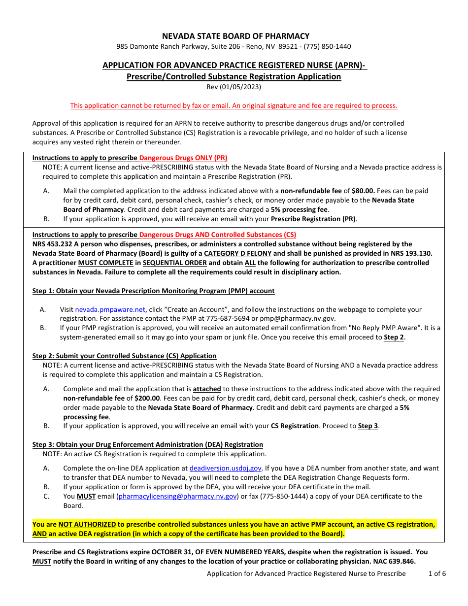 Nevada Application for Advanced Practice Registered Nurse (Aprn ...