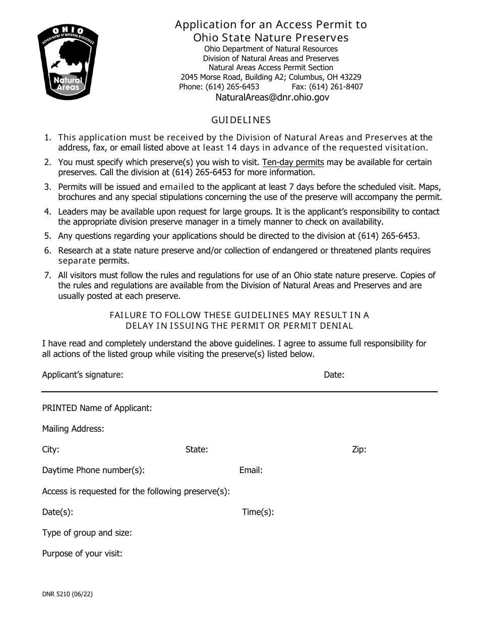 Form DNR5210 - Fill Out, Sign Online and Download Fillable PDF, Ohio ...
