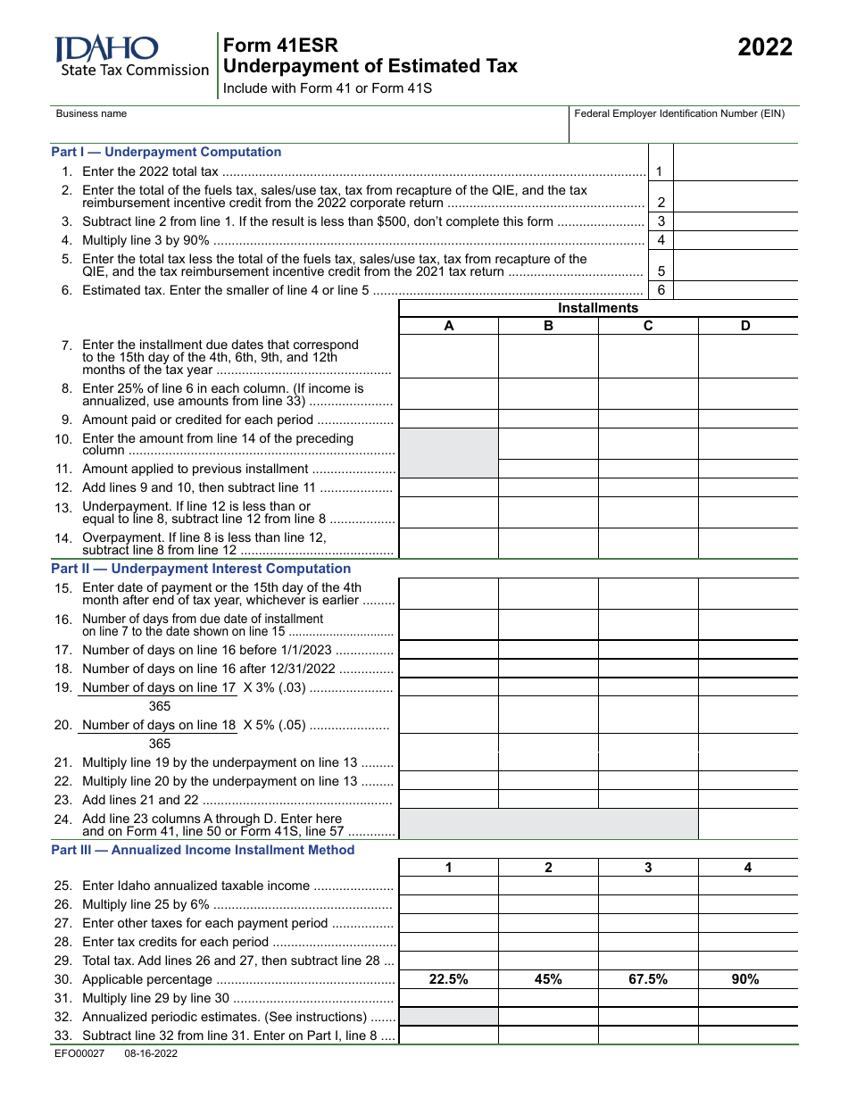 Form 41ESR (EFO00027) Download Fillable PDF or Fill Online Underpayment ...