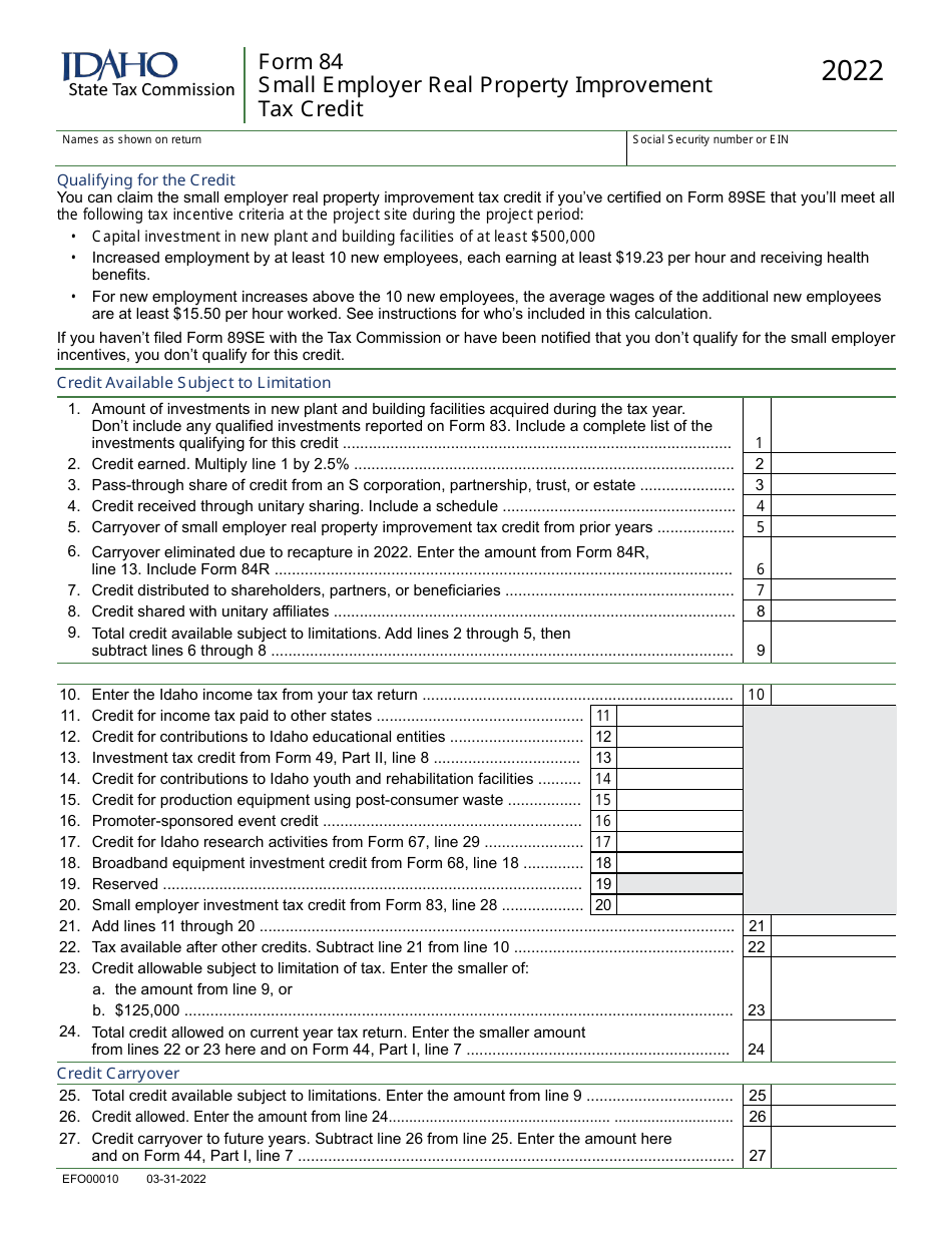 Form 84 (EFO00010) - 2022 - Fill Out, Sign Online and Download Fillable ...