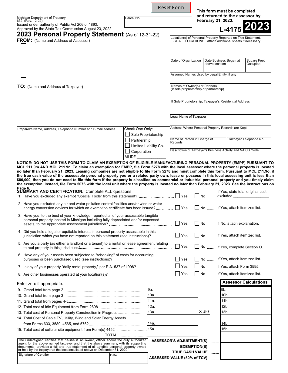 Form L-4175 (632) - 2023 - Fill Out, Sign Online and Download Fillable ...