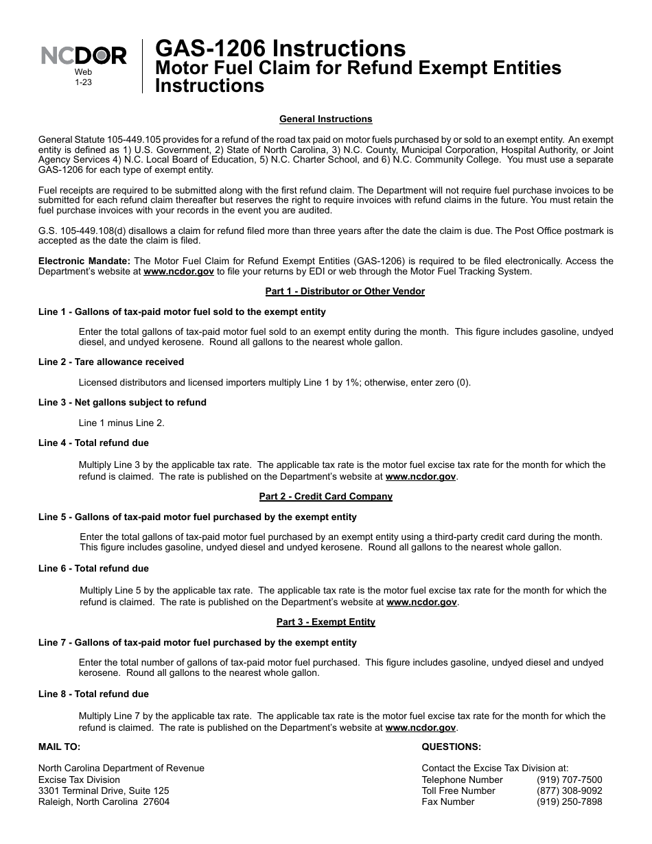 Download Instructions for Form GAS-1206 Motor Fuel Claim for Refund ...