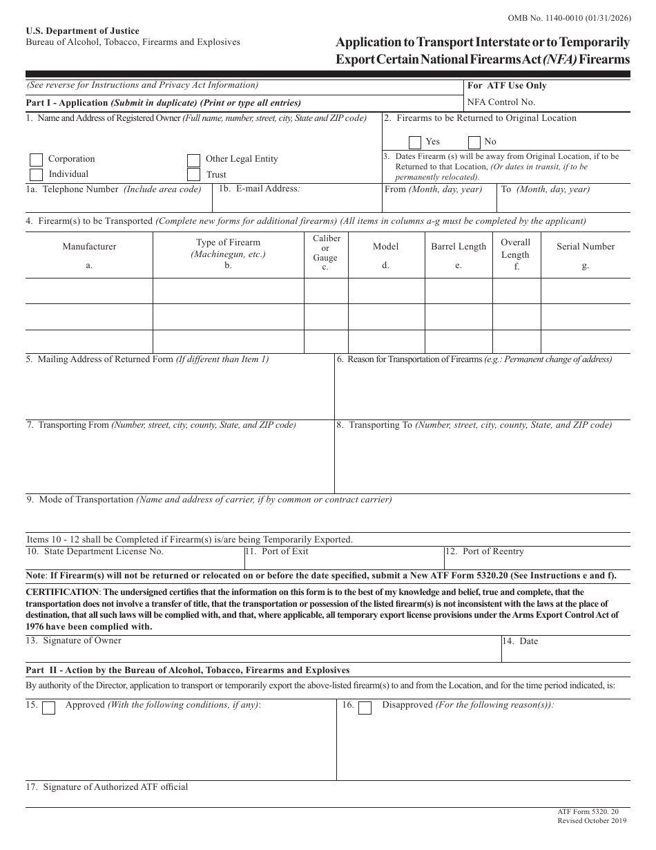 ATF Form 5320.20 Download Fillable PDF or Fill Online Application to ...
