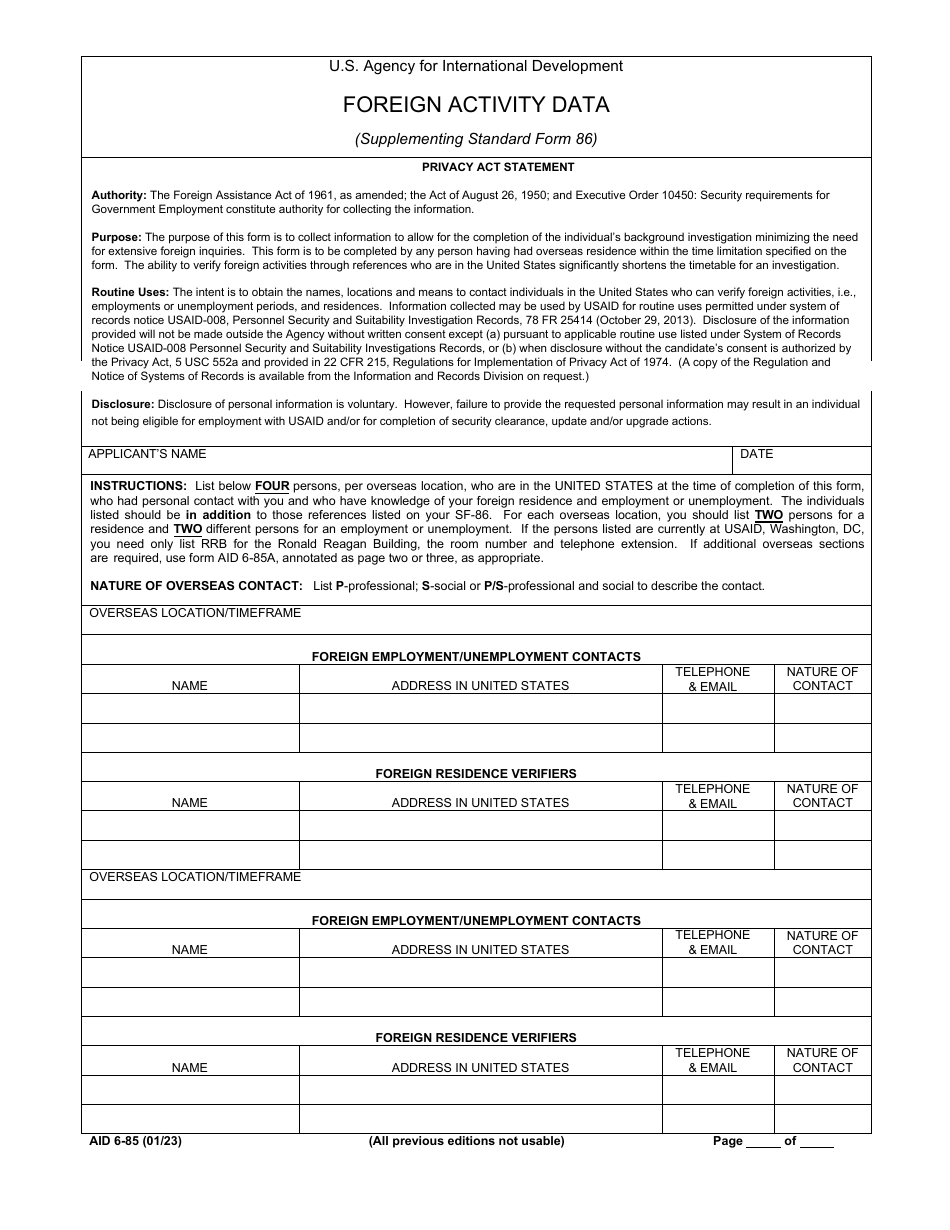 Form AID6-85 - Fill Out, Sign Online and Download Fillable PDF ...