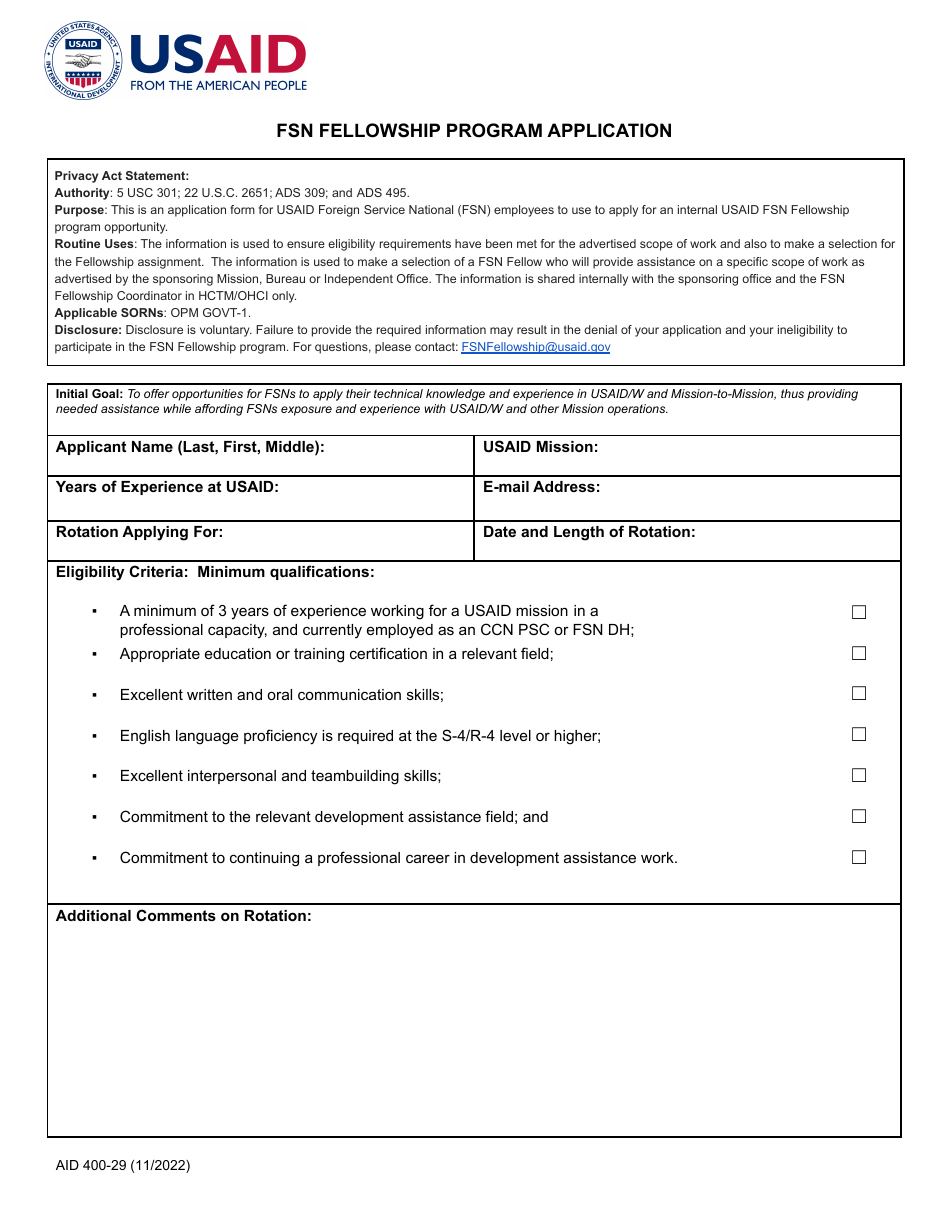 Form AID400-29 - Fill Out, Sign Online and Download Fillable PDF ...
