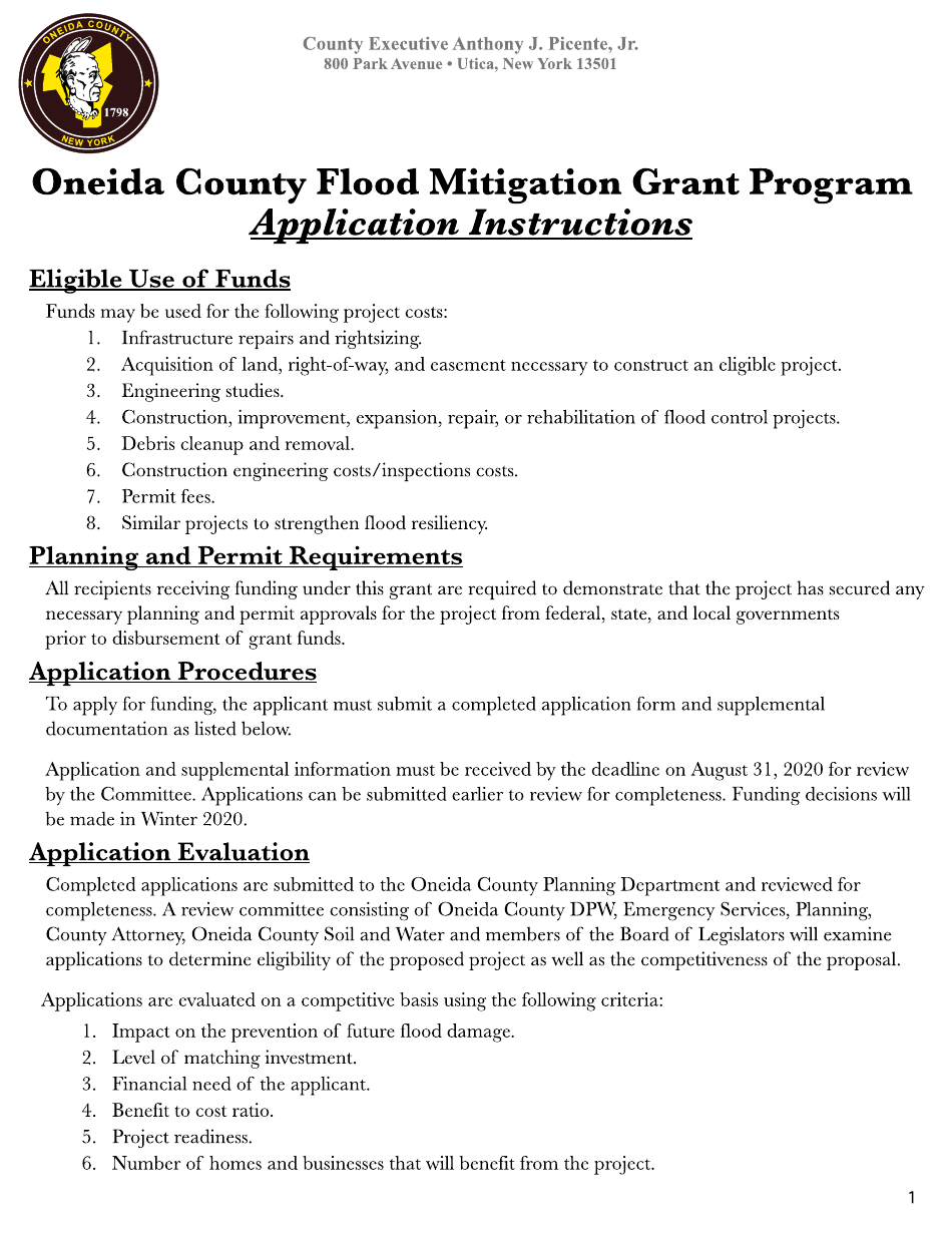 Download Instructions for Oneida County Flood Mitigation Grant Program ...