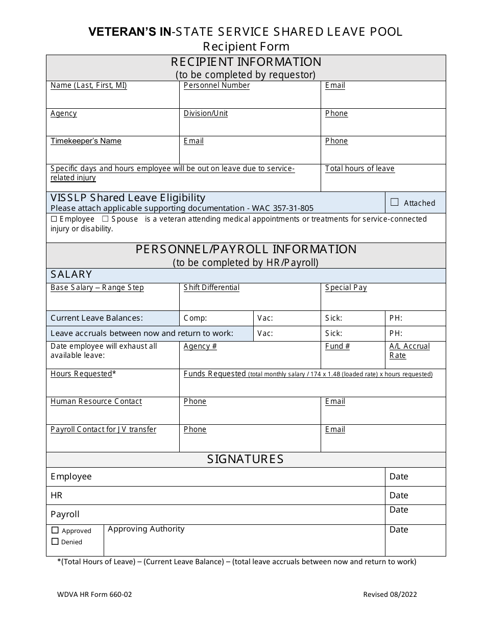 WDVA HR Form 660-02 - Fill Out, Sign Online and Download Fillable PDF ...