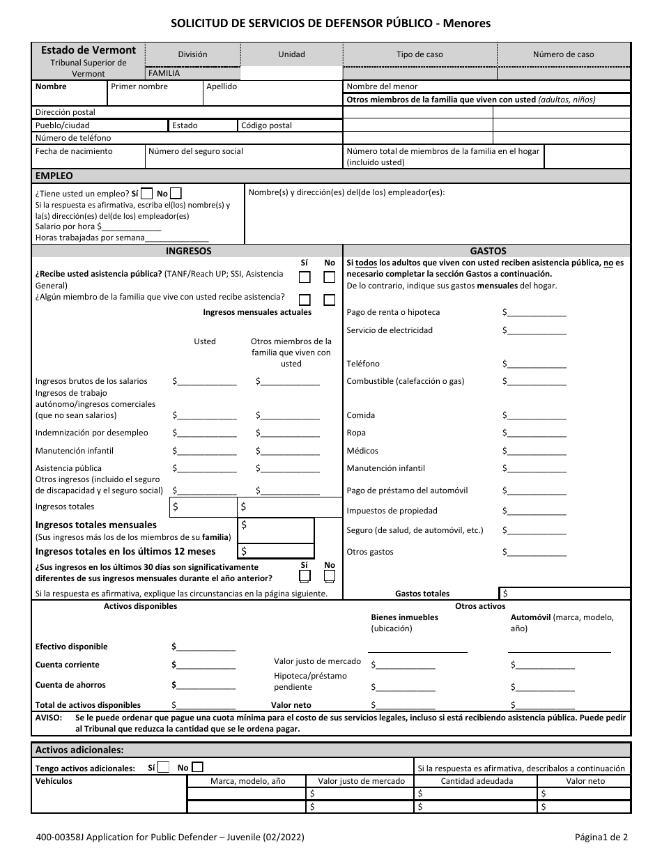 Formulario 400-00358J Download Fillable PDF or Fill Online Solicitud De ...