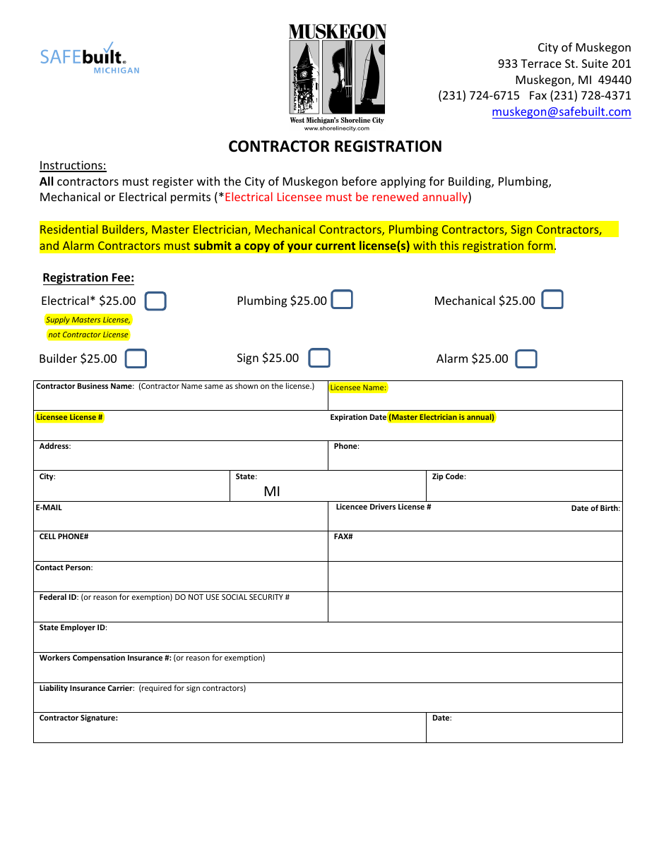City of Muskegon, Michigan Contractor Registration - Fill Out, Sign ...