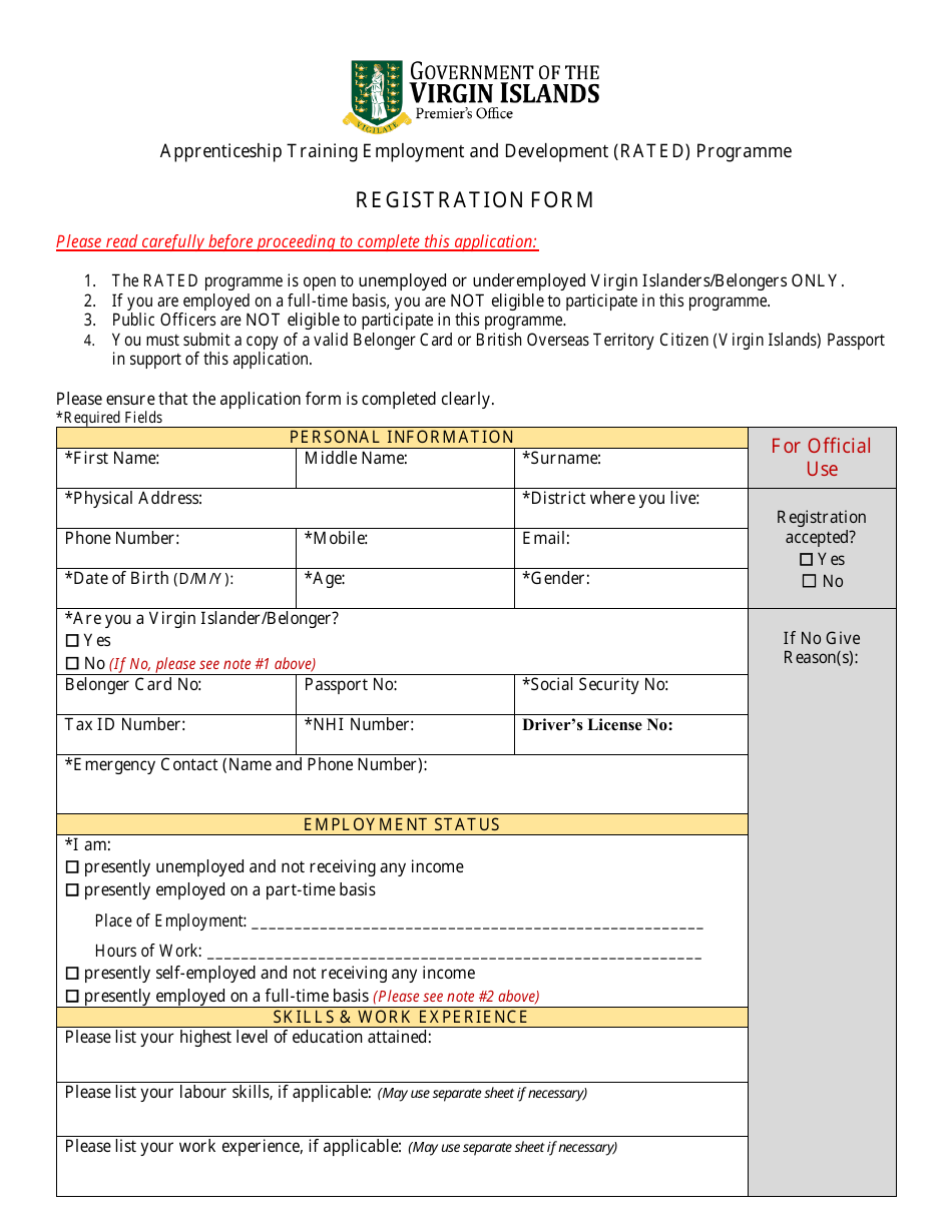 British Virgin Islands Registration Form - Apprenticeship Training ...