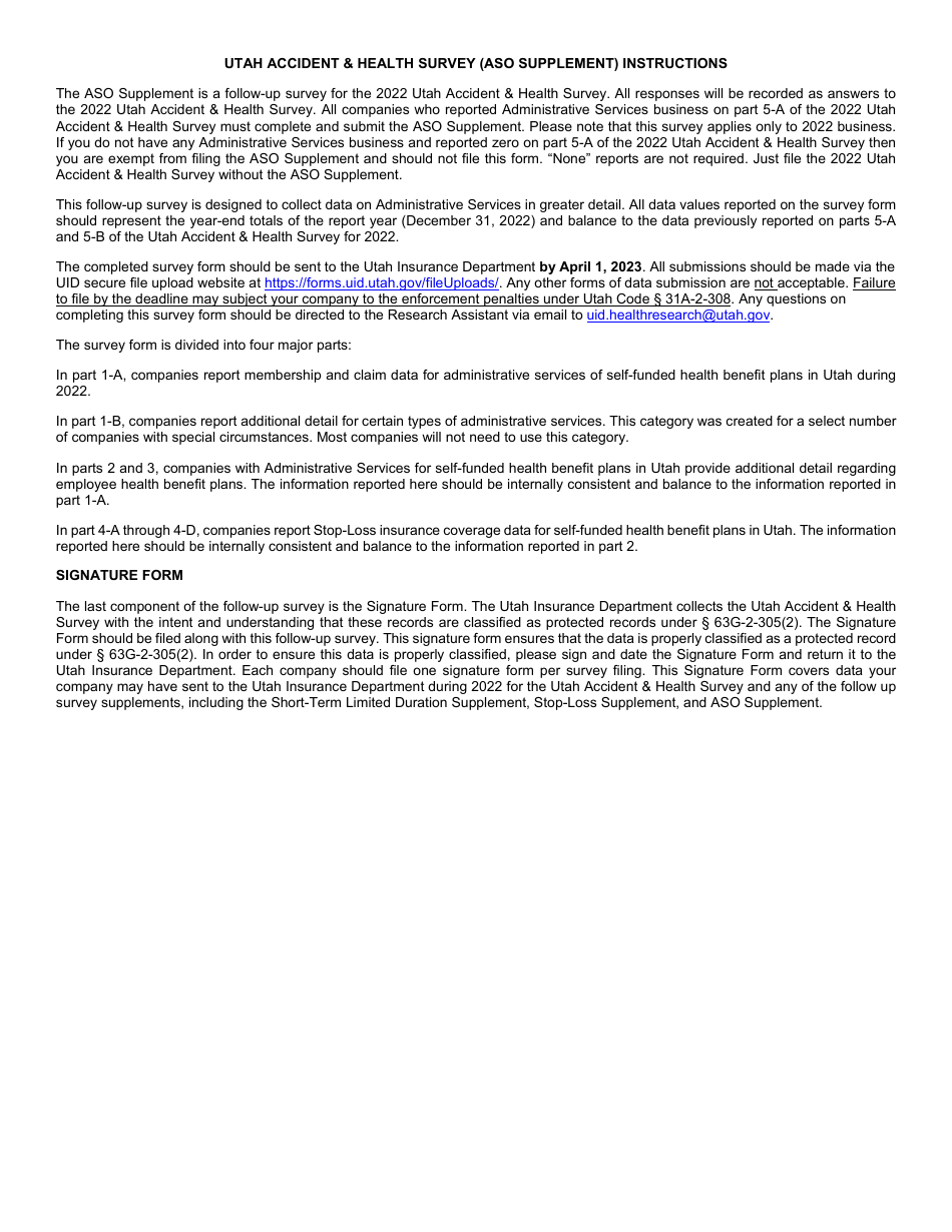 Download Instructions for Utah Accident & Health Survey (Aso Supplement) PDF, 2022 | Templateroller