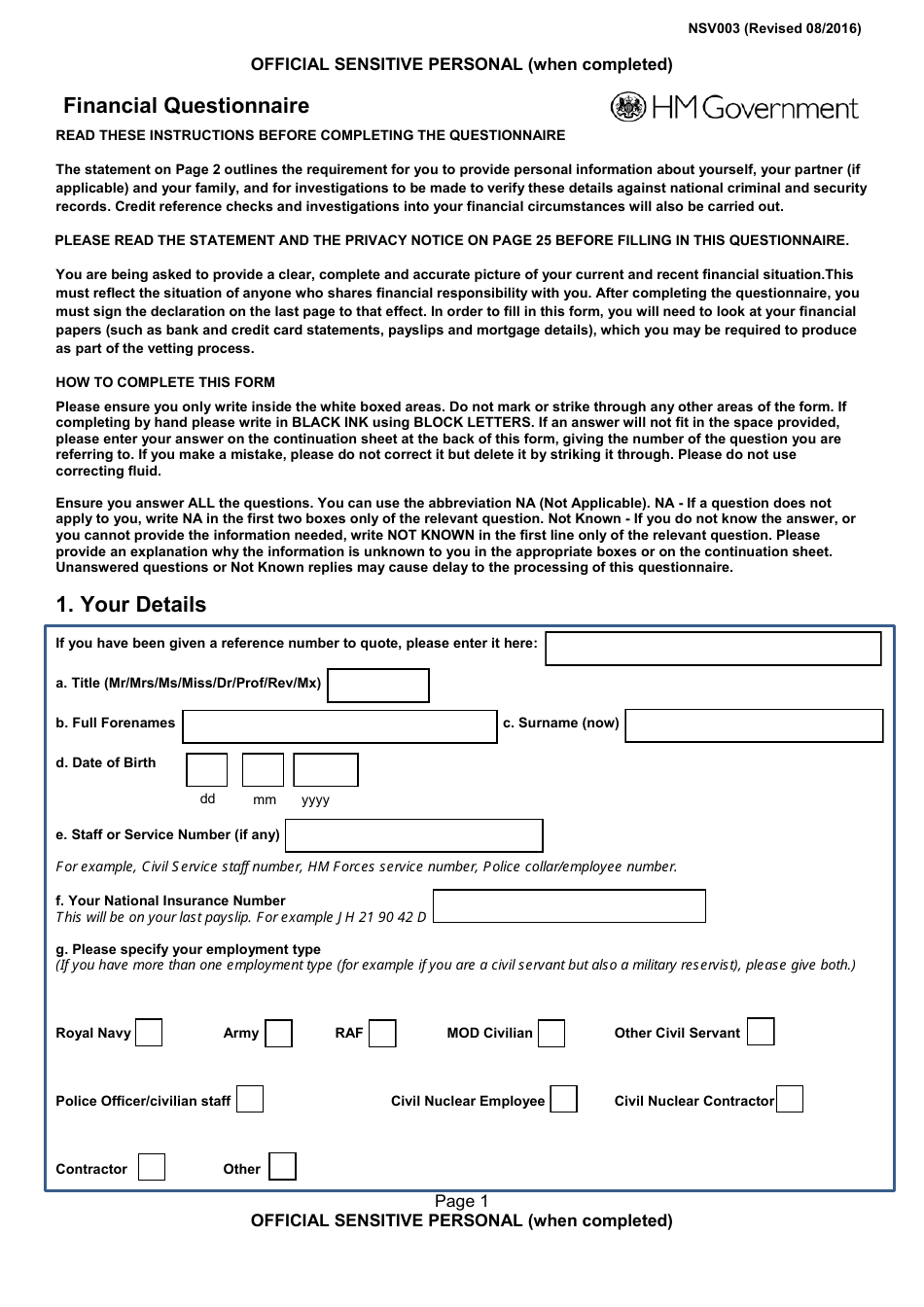 Form NSV003 - Fill Out, Sign Online and Download Fillable PDF, United ...