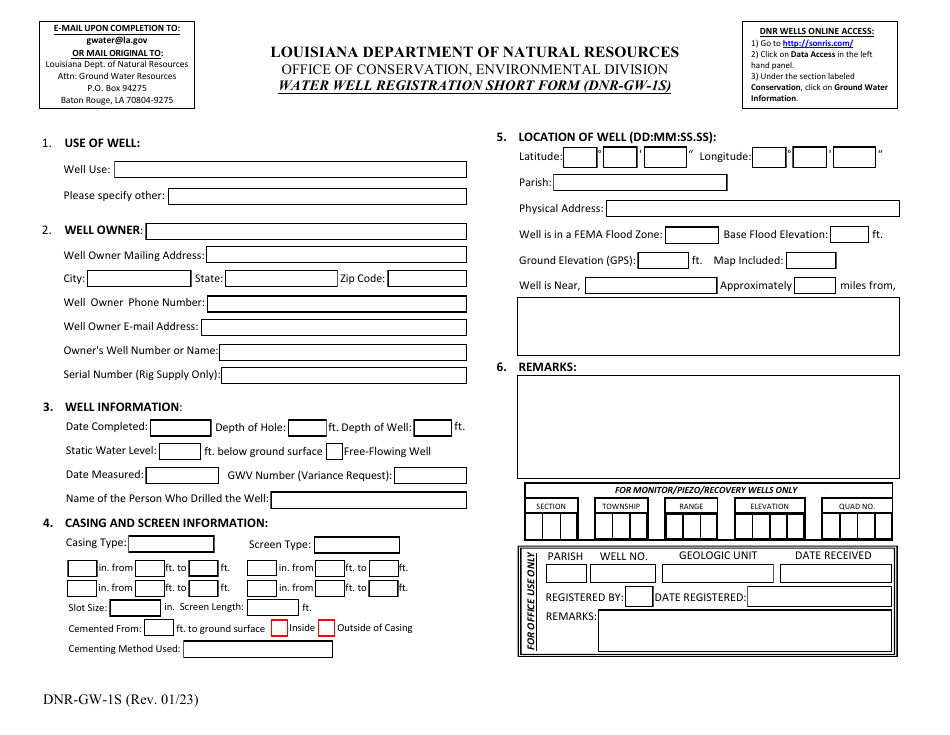 Form DNR-GW-1S - Fill Out, Sign Online and Download Fillable PDF ...
