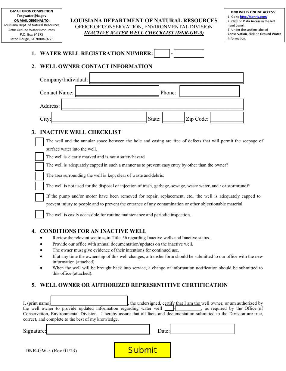 Form DNR-GW-5 - Fill Out, Sign Online and Download Fillable PDF ...