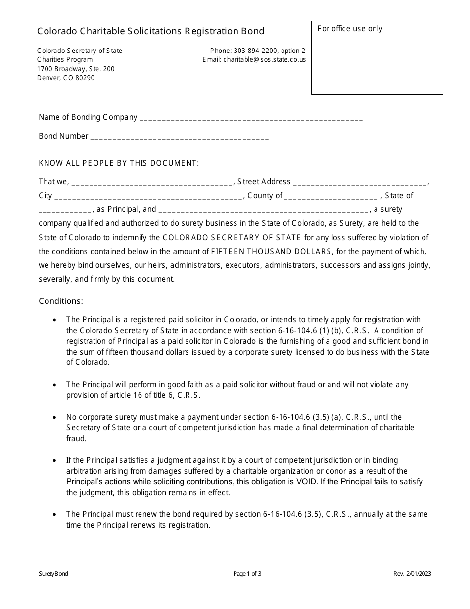 Colorado Colorado Charitable Solicitations Registration Bond Download ...