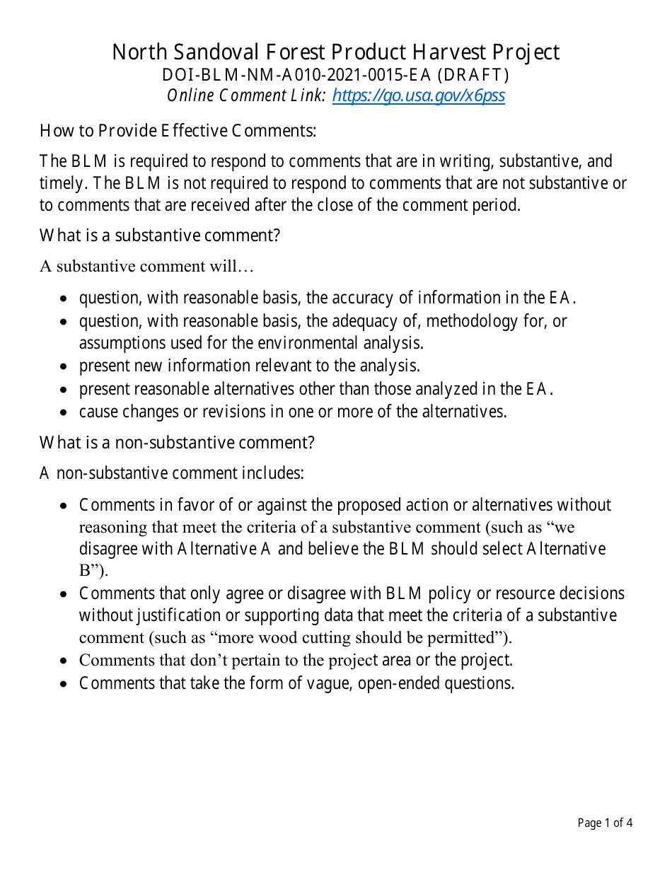North Sandoval Forest Product Harvest Project Comment Form - Draft ...