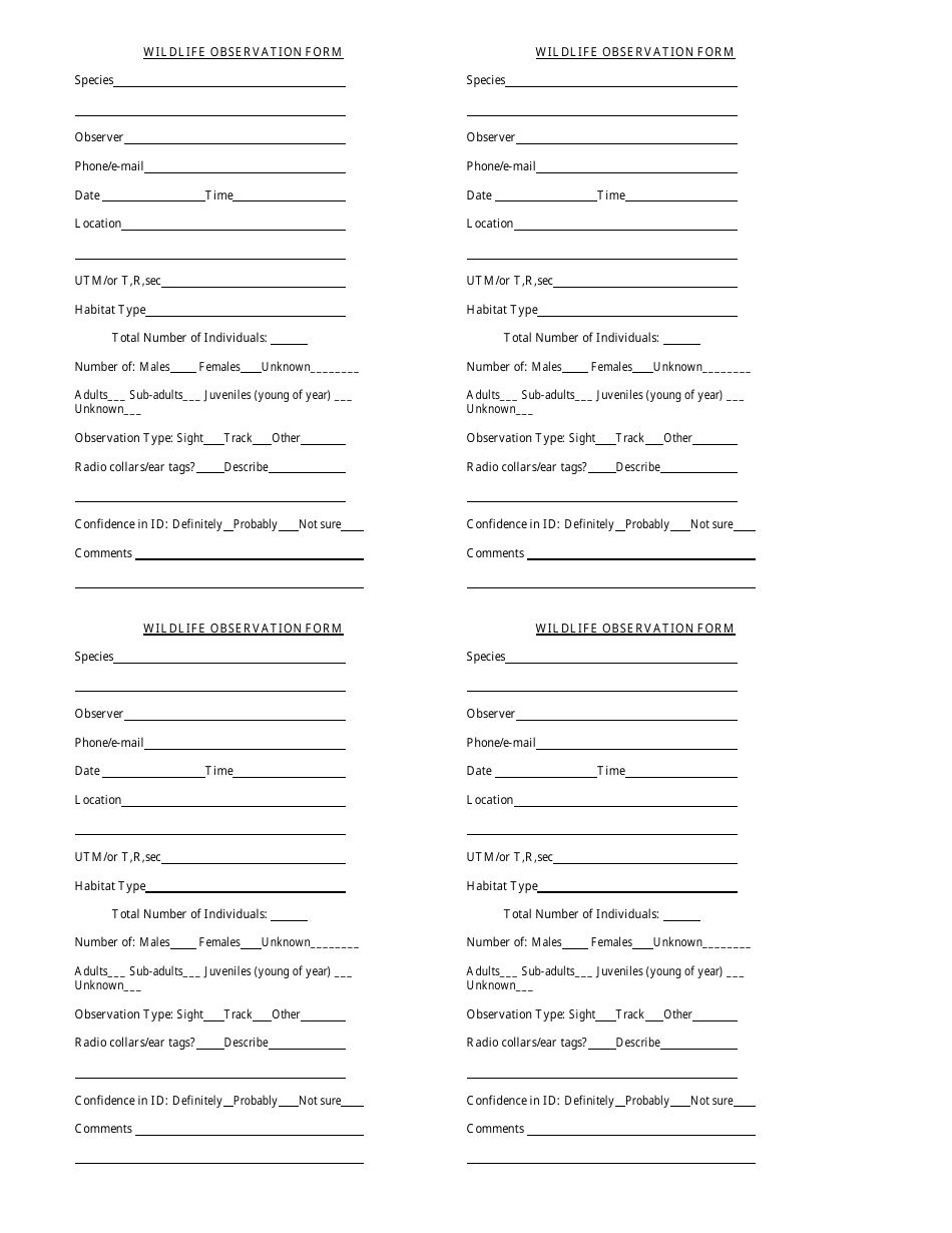 Wildlife Observation Form - Fill Out, Sign Online and Download PDF ...
