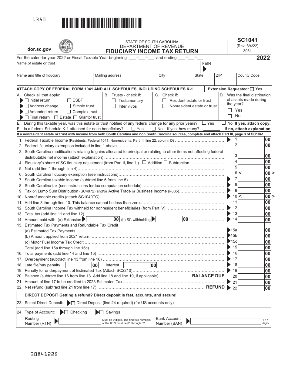 Form SC1041 - 2022 - Fill Out, Sign Online and Download Printable PDF ...