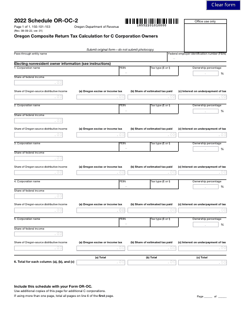 Form 150-101-153 Schedule OR-OC-2 - 2022 - Fill Out, Sign Online and Download Fillable PDF ...