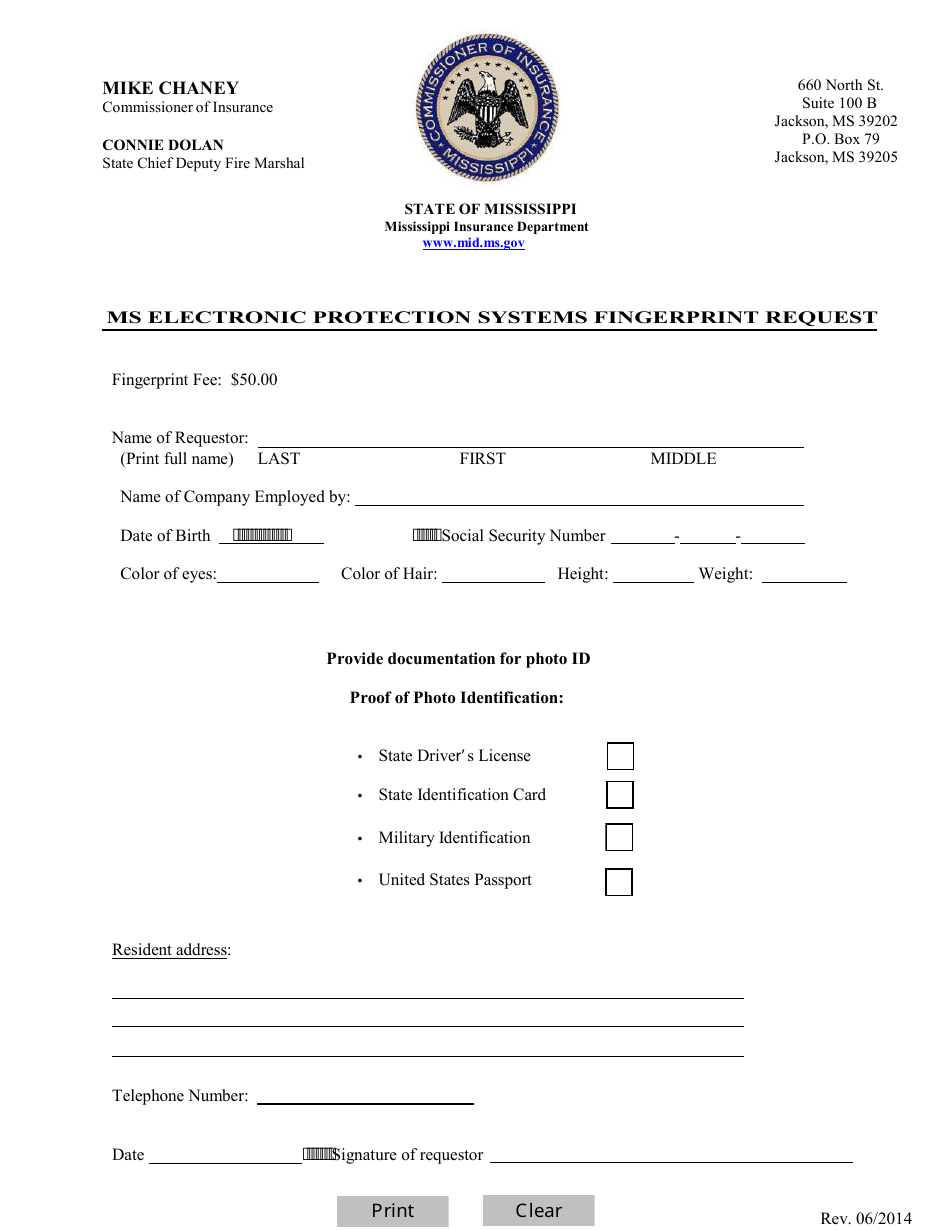 Mississippi Ms Electronic Protection Systems Fingerprint Request - Fill ...
