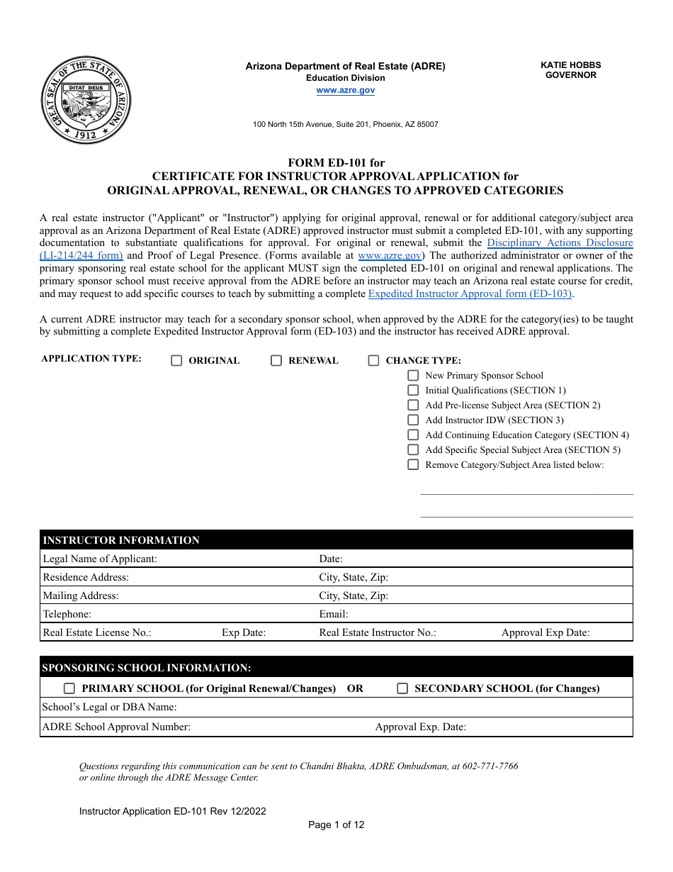 Form ED-101 - Fill Out, Sign Online and Download Fillable PDF, Arizona ...