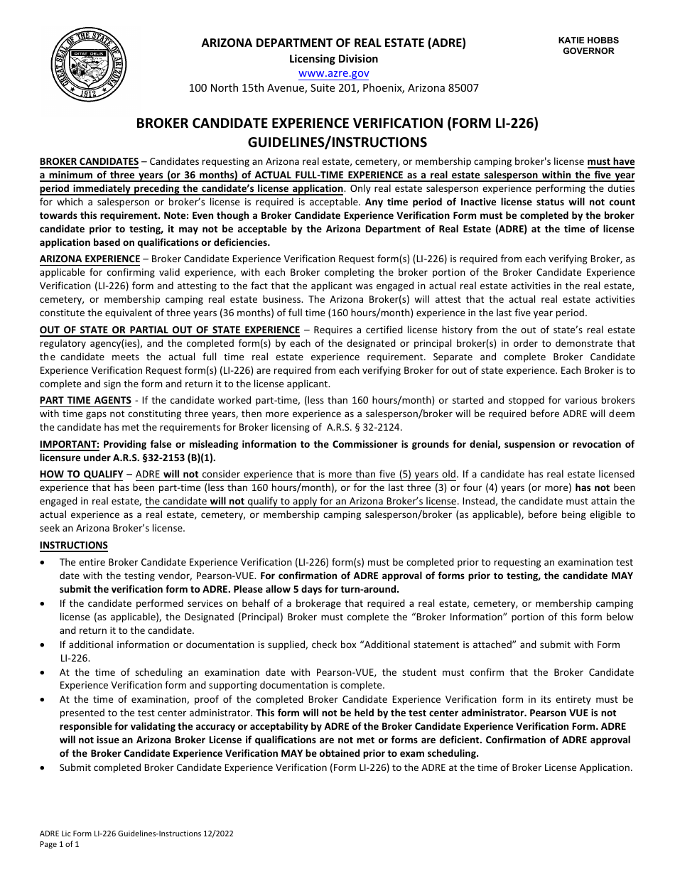 Download Instructions for Form LI-226 Broker Candidate Experience ...
